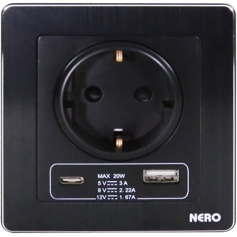 Jual NERO Stop Kontak + USB ( A+C 20W) Titanium V11 - BLACK | Shopee ...