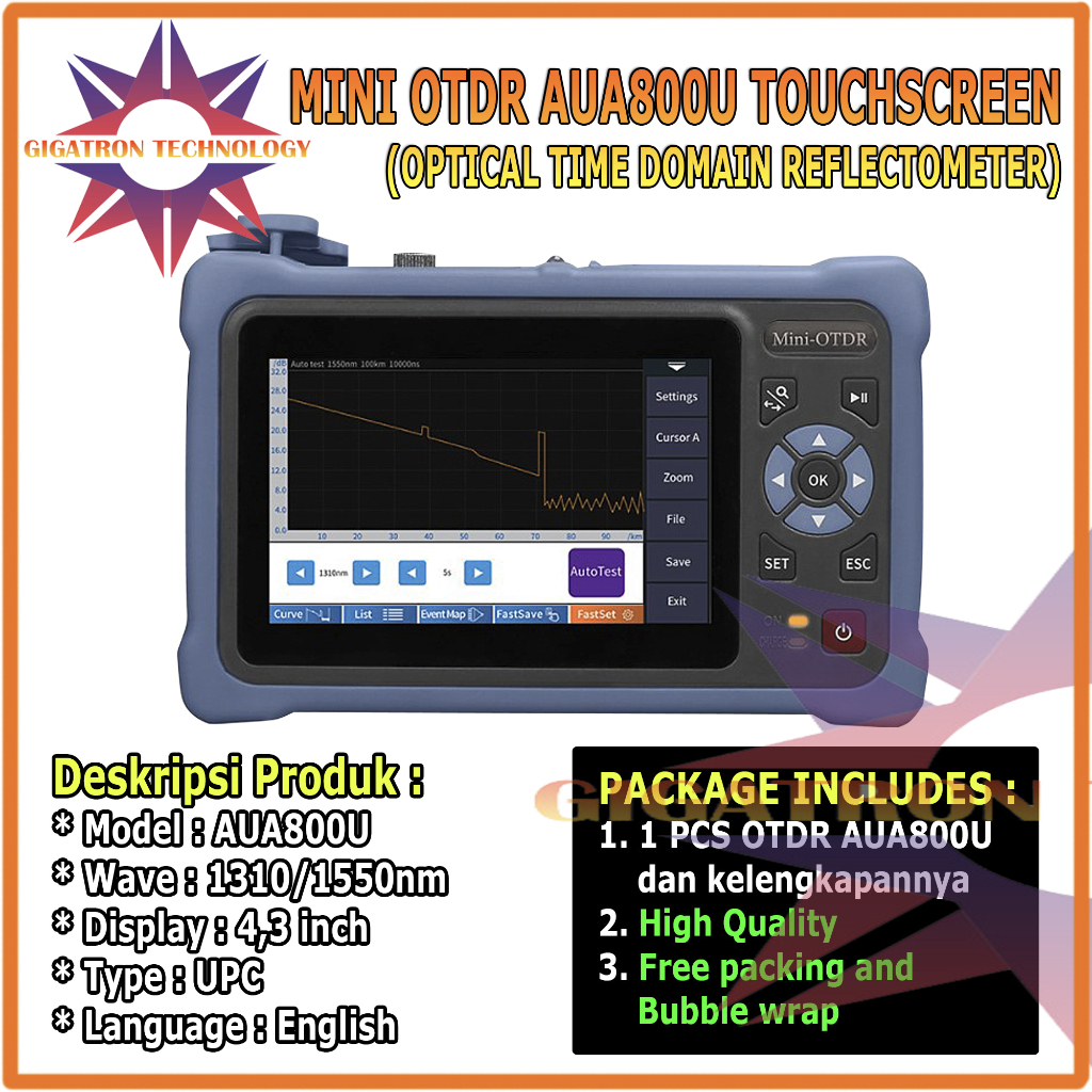 Jual OTDR Mini AUA800U Smart OTDR 1310/1550nm SCUPC 80KM Optical Fiber ...