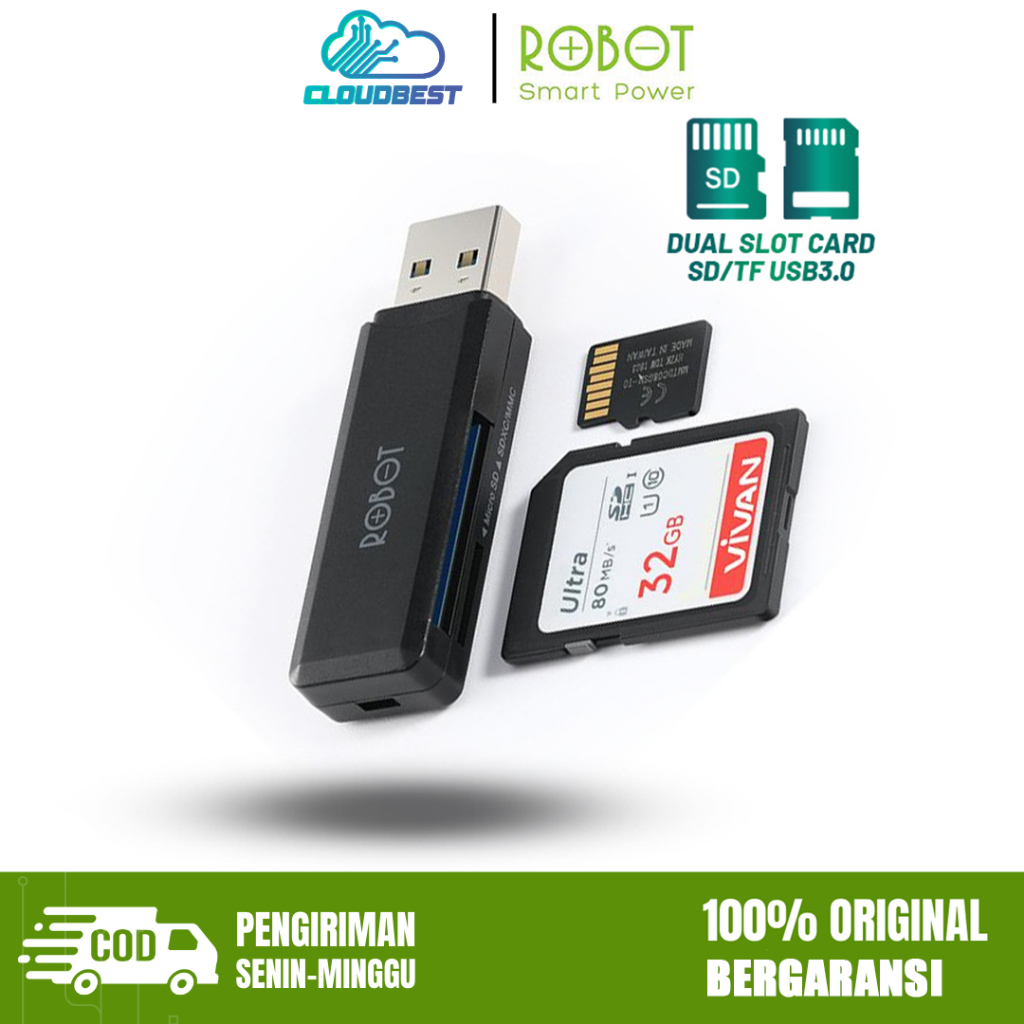 Jual ROBOT CR102 USB 3.0 Cap Design with 2 Slot Card Reader Black ...