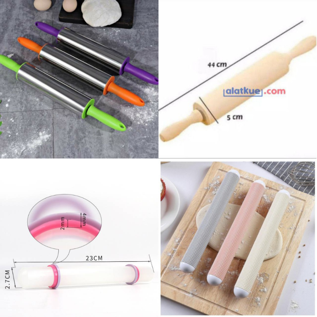 Jual LENGKAP Rolling Pin Kayu Putar Penggilas Adonan Stainless Rolling ...