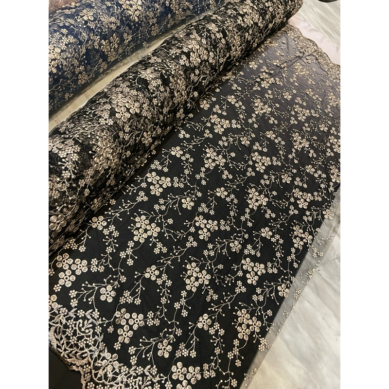 Jual Bahan Kain Tile Brokat Bordir Embroidery Skin Motif Bunga Kecil ...