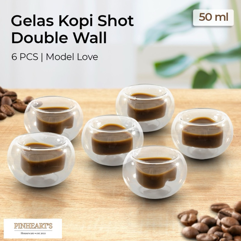 Jual GELAS KOPI SHOT DOUBLE WALL GLASS 50ML MODEL LOVE / GELAS SLOKI KACA BOROSILICATE DOUBLE ...