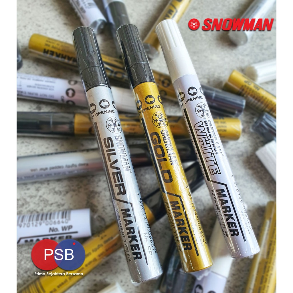 Jual Spidol Snowman Permanent Marker White Gold Silver / Snowman Brush ...