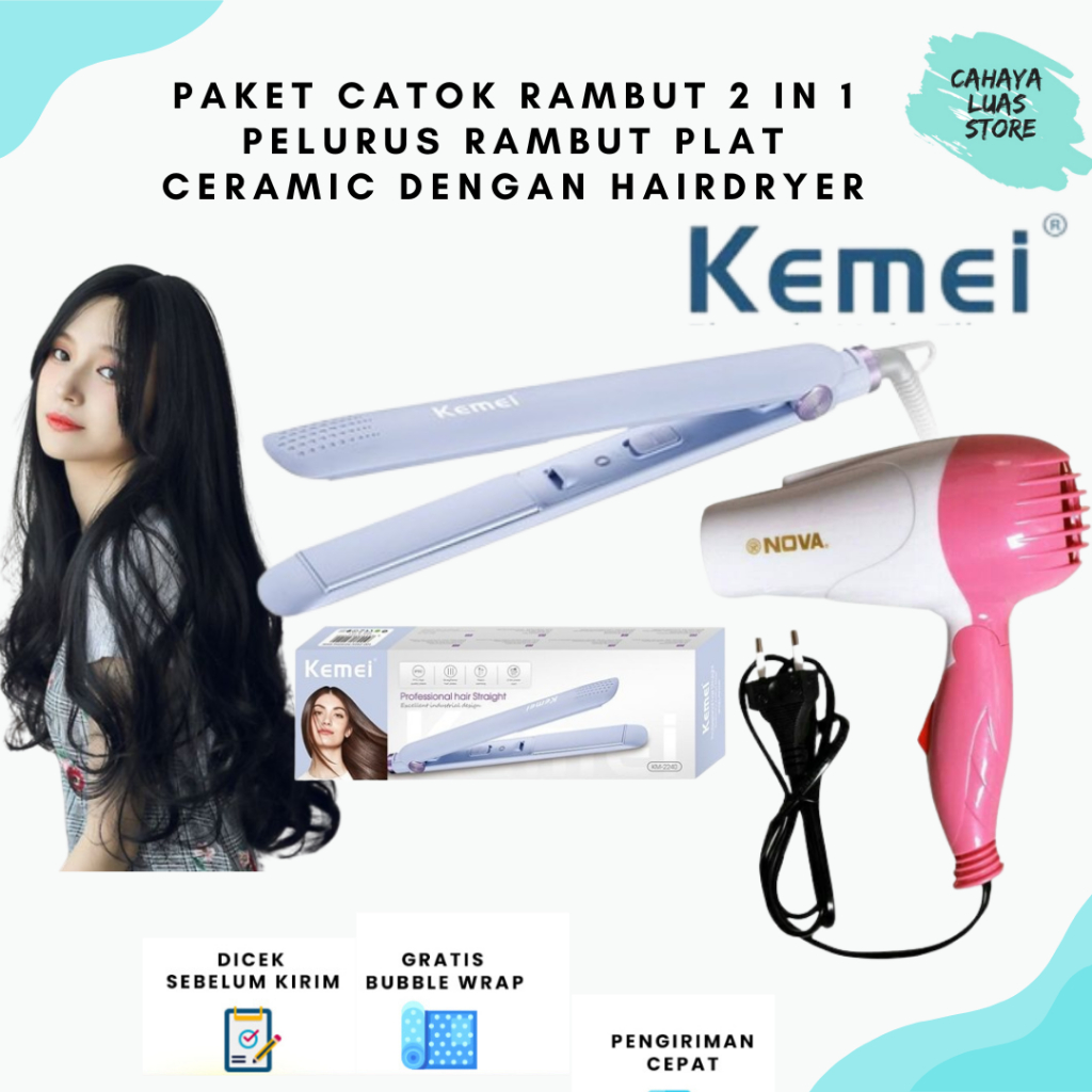 Jual Catok Rambut kemei Profesional Lurus dan Curly dengan Teknologi ...