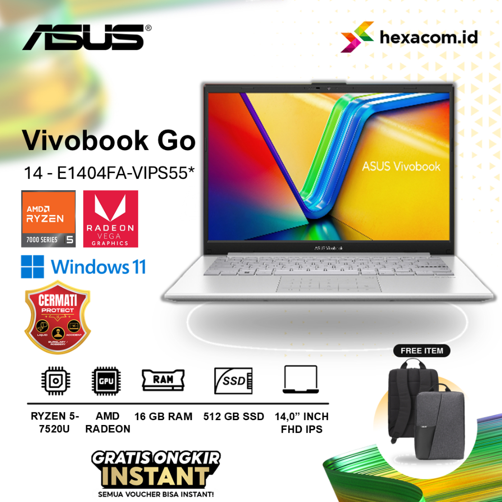 Jual ASUS Vivobook Go 14 E1404FA Ryzen 5-7520U RAM 16GB 512GB SSD FHD ...