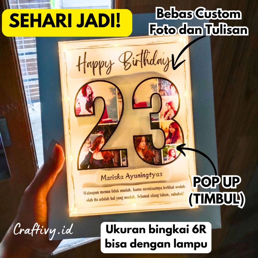 Jual KADO FRAME POP UP 6R KADO BINGKAI FOTO CUSTOM TULISAN KOLASE ANGKA LAMPU LED HAMPERS HADIAH ...