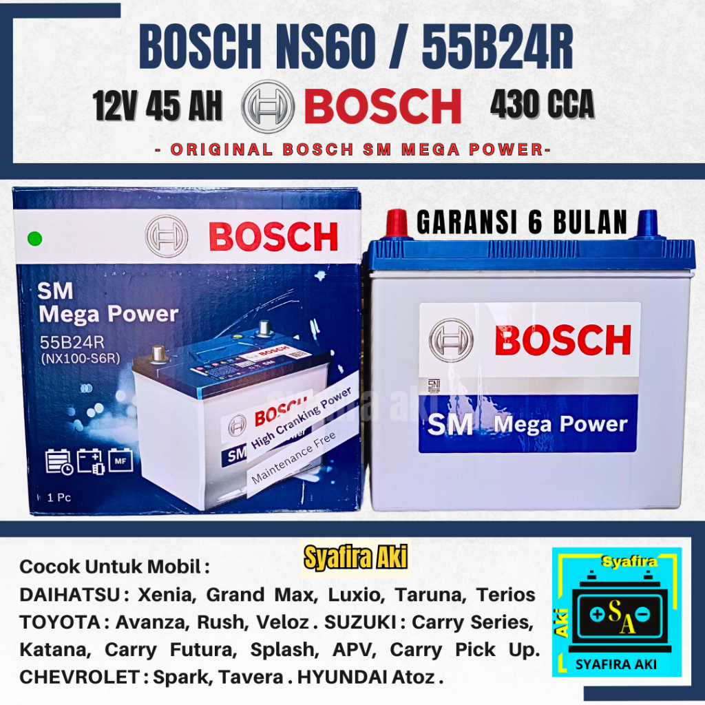 Jual AKI MOBIL TOYOTA AVANZA, RUSH, DAIHATSU XENIA,TERIOS, LUXIO BOSCH NS60 / 55B24R MF | Shopee ...