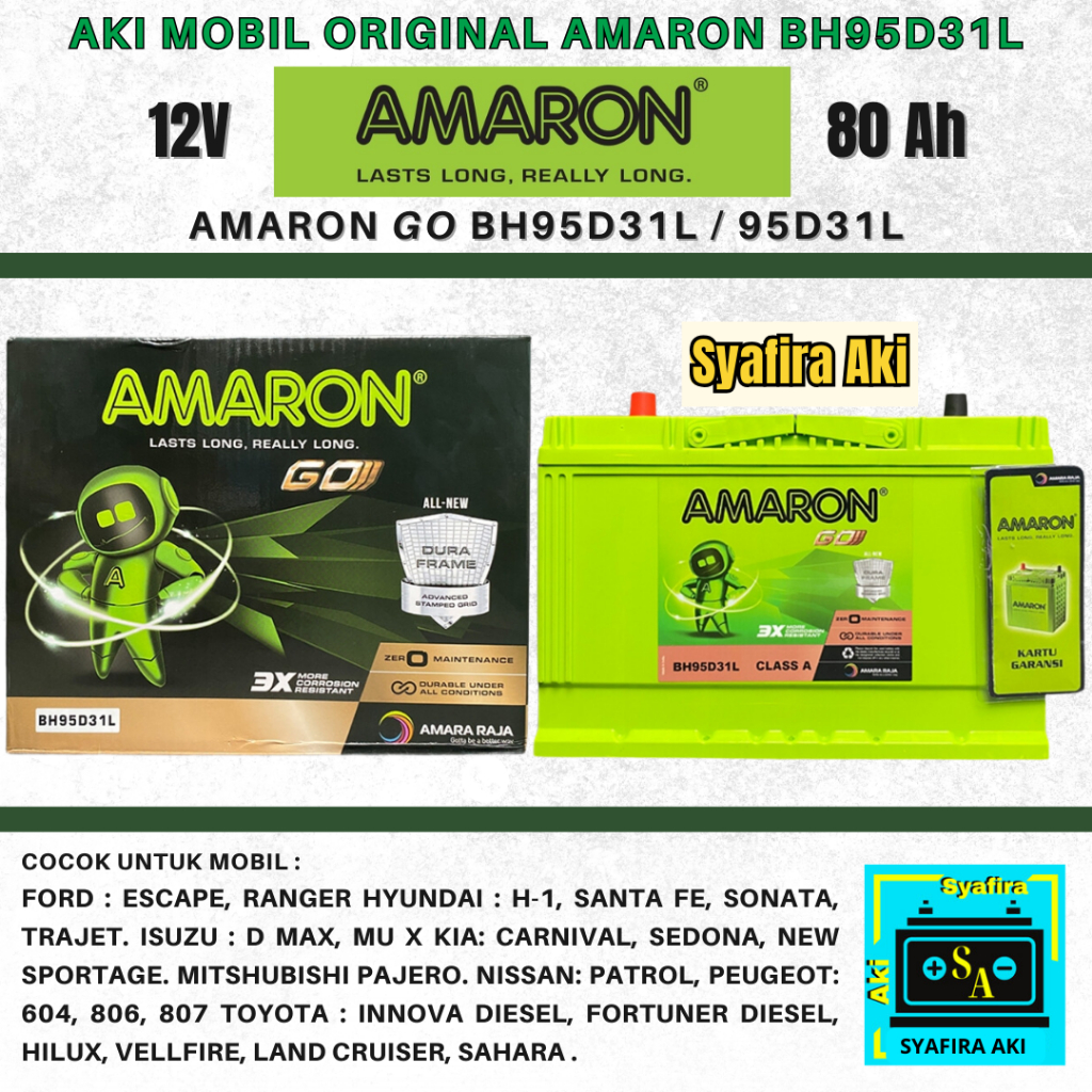 Jual Aki Mobil kering Mitsubishi Pajero Sport AMARON GO 95D31L MF 12V 80AH | Shopee Indonesia