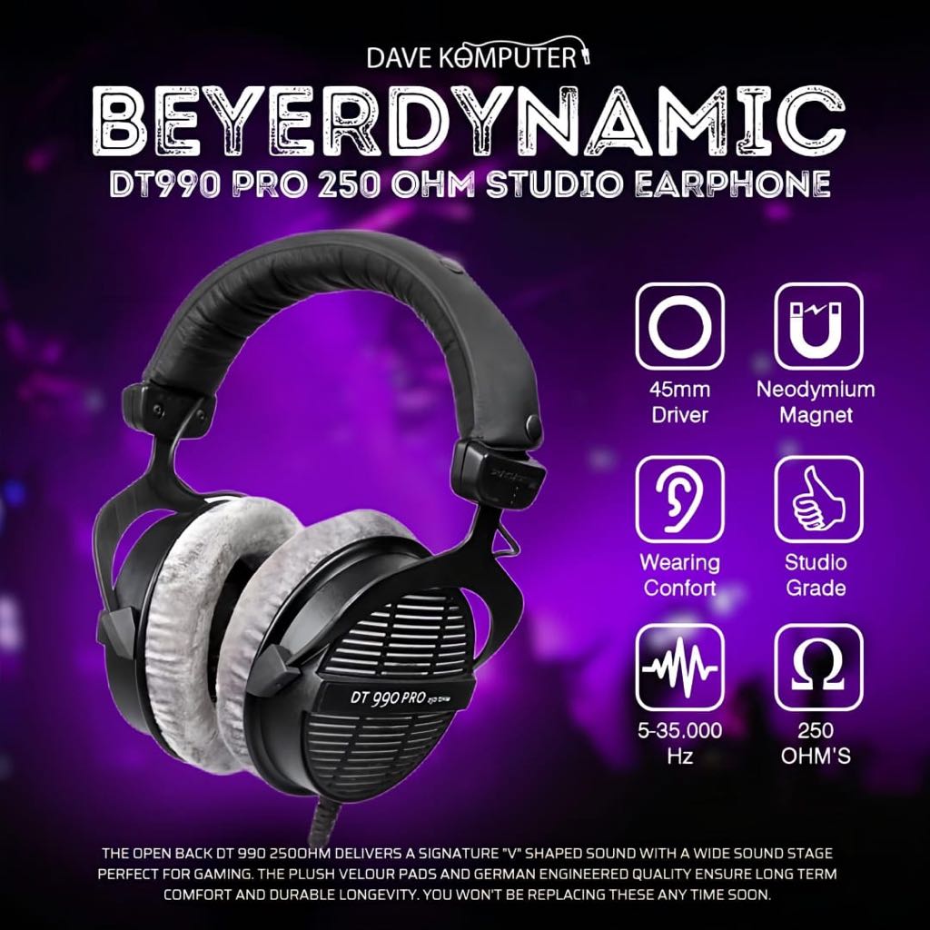 Jual Beyerdynamic DT 990 / DT-990 / DT990 Pro 250 ohm studio headphone ...