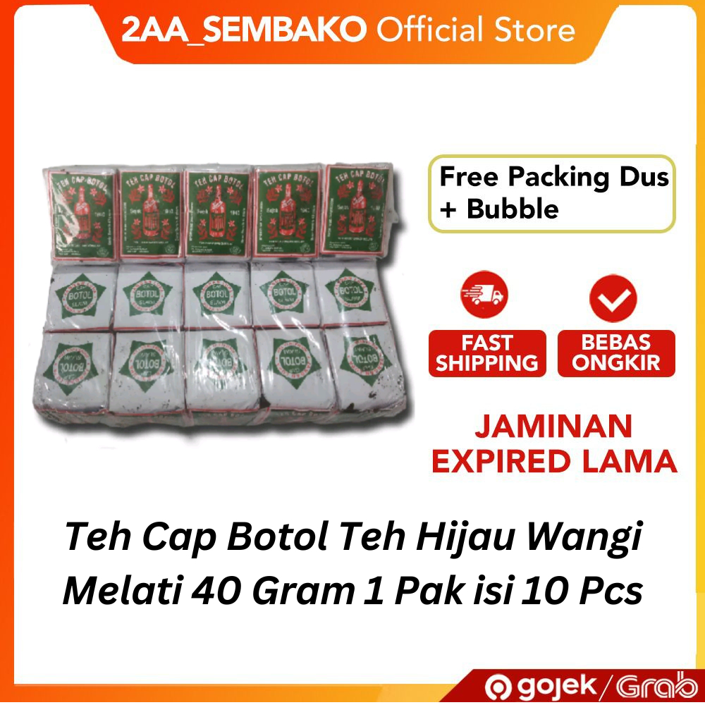 Jual Teh Bubuk Cap Botol Teh Hijau Wangi Melati 40 Gram 1 Pak isi 10 ...