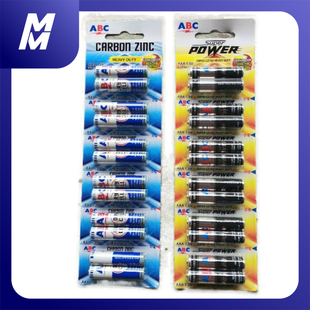Jual 12 PCS Batu Batre A3 ABC AAA Super Power Carbon Zinc Biru Hitam ...