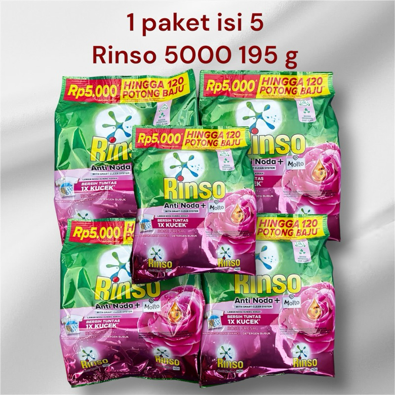 Jual RINSO Molto Detergen Bubuk 195 g 5000 (1 paket isi 5 pcs) | Shopee ...