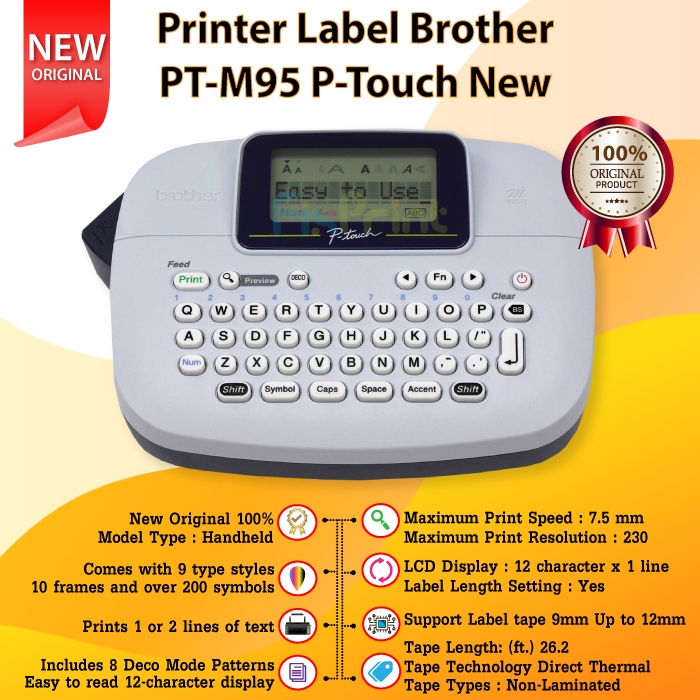 Jual Printer Brother Handy Label Maker Portable PT-M95 PT M95 P-Touch ...