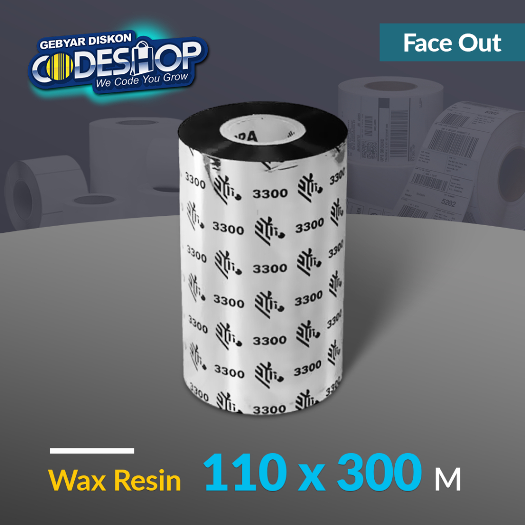 Jual Zebra J3300 Ribbon Barcode Wax Resin 110x300 M Original Core 1 ...