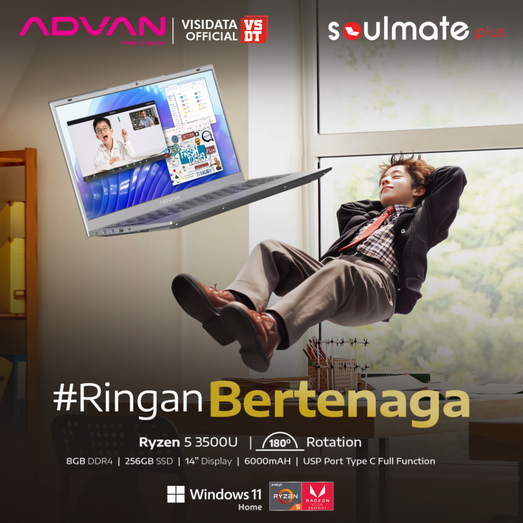 Jual ADVAN Soulmate Plus Laptop Ryzen 5-3500U 8GB 256GB 14"HD TN Win11 ...