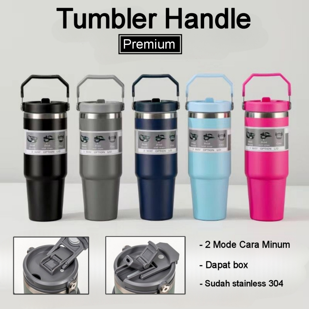 Jual TUMBLER HANDLE PREMIUM STAINLESS 900ML 3IN1 / BOTOL MINUM ANTI DINGIN DAN PANAS/ TUMBLER ...