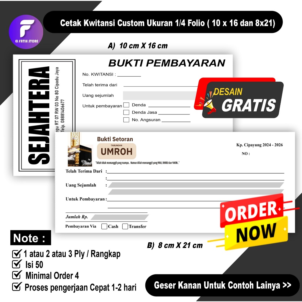 Jual Kwitansi Custom 1 ply / Kwitansi Custom 2 ply / Kwitansi custom ...