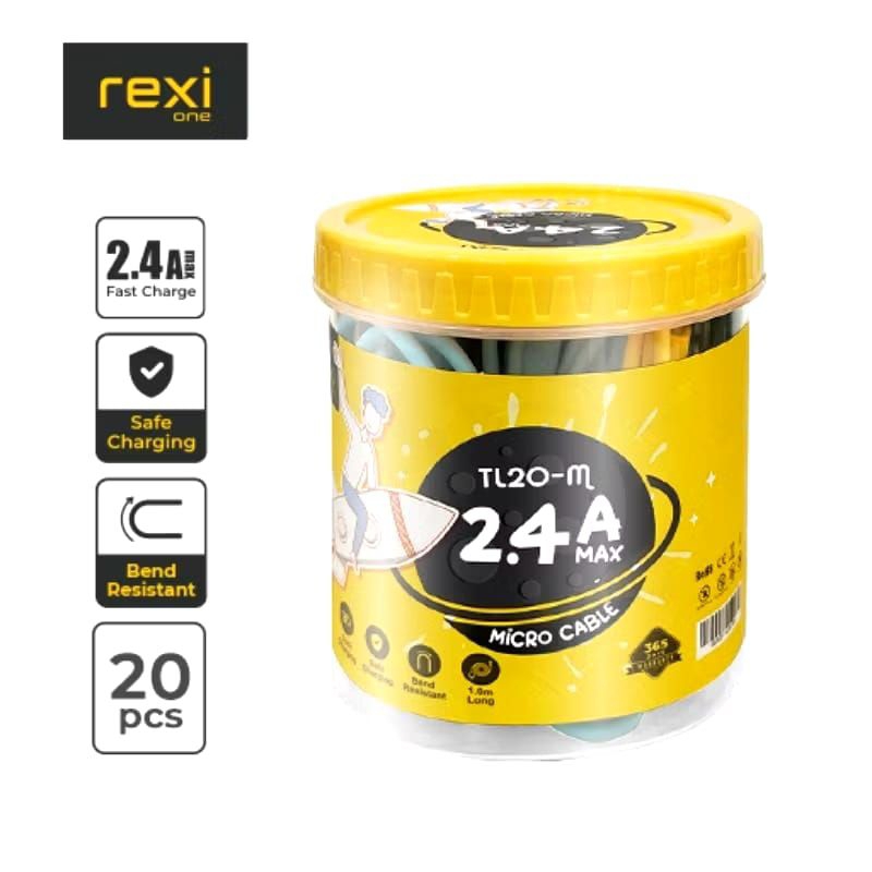 Jual 1 Toples isi 20pc Kabel Data Rexi TA20-M/TL20M Micro 2.4A Harga ...