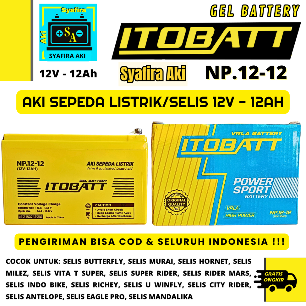 Jual Aki Sepeda Listrik 12v 12ah MF kering VRLA Battery 12V 12 AH ...