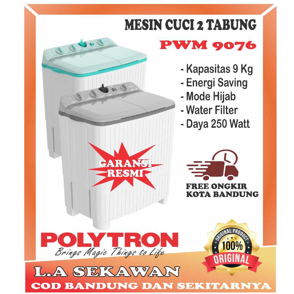Jual Mesin cuci dua tabung Polytron pwm 9076 9 kilo garansi resmi ...