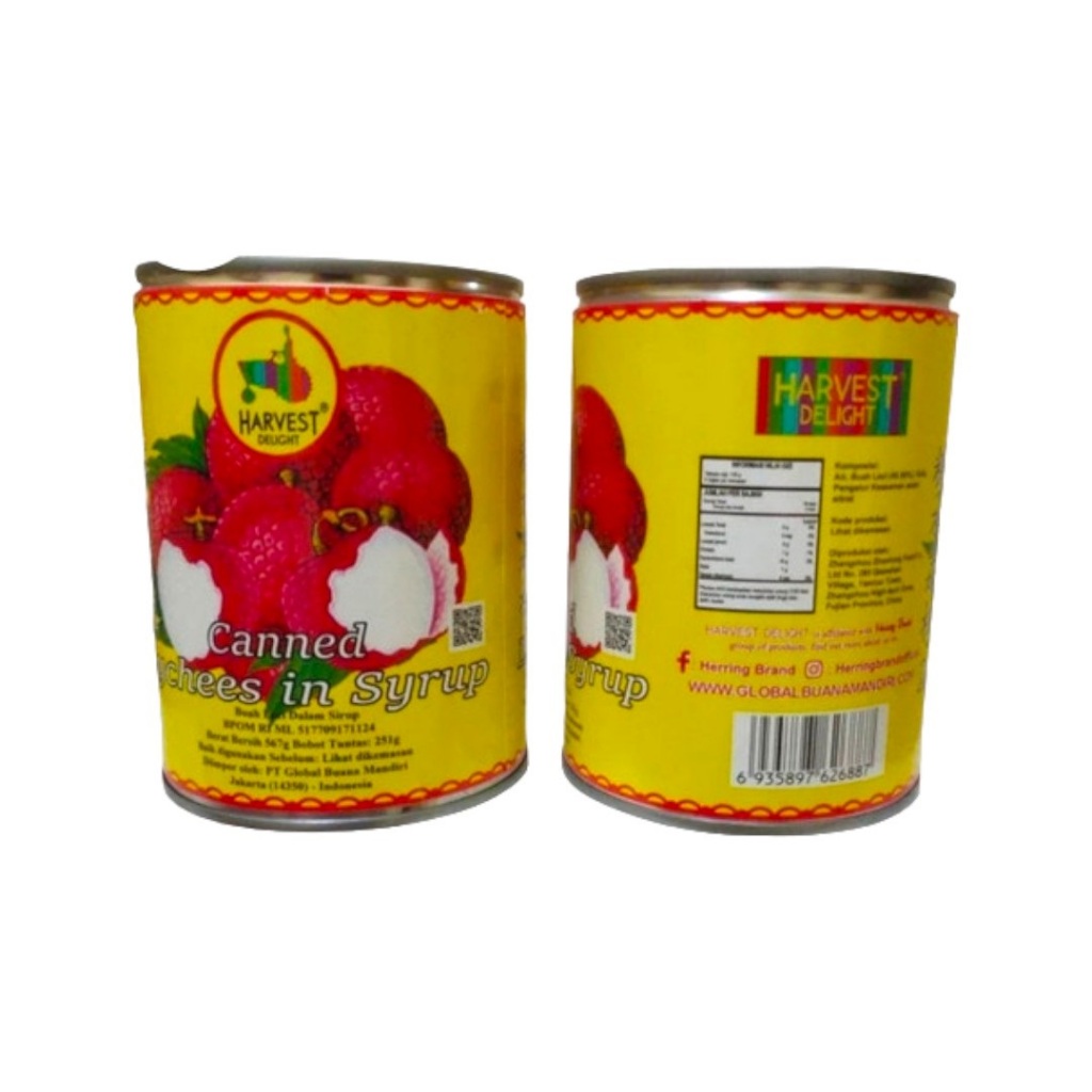 Jual Buah Leci Lychee Lechy Kaleng Sirup Syrup Harvest Delight 567Gram ...