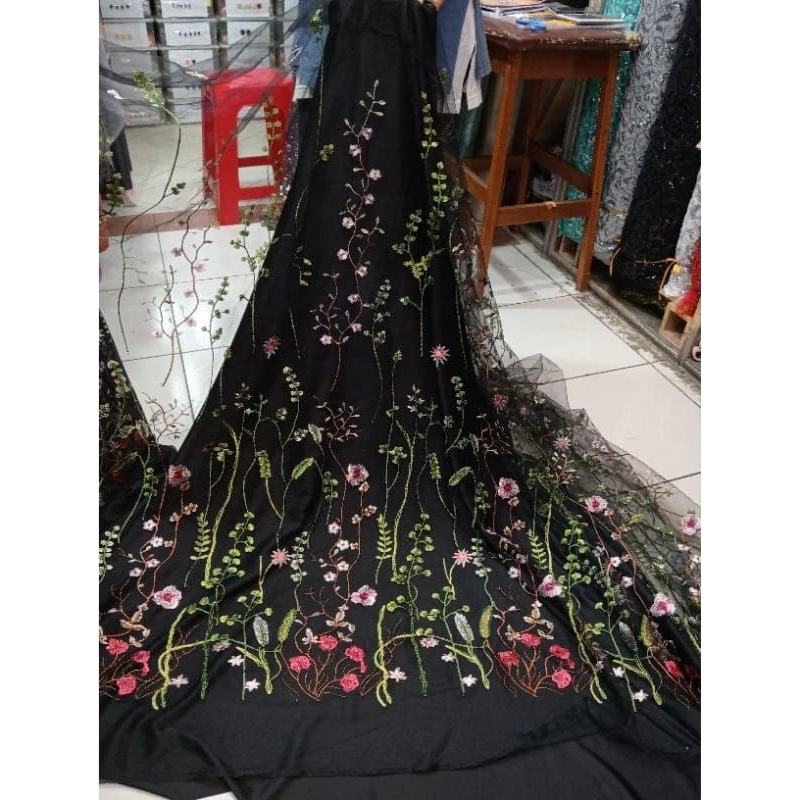 Jual Bahan Tile Bordir Valentino / Tile Bordir Bunga | Shopee Indonesia