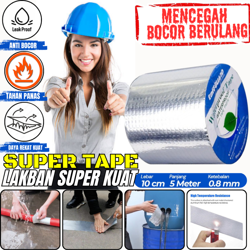 Jual Lakban Anti Bocor Lem Anti Air Aluminium Foil Butyl Super Waterproof Tape Tambal Pipa PVC ...