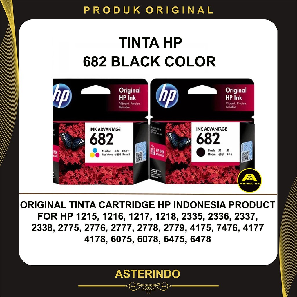 Jual Cartridge HP 682 Tinta Printer Ink Black Colour Hitam Tri Color ...