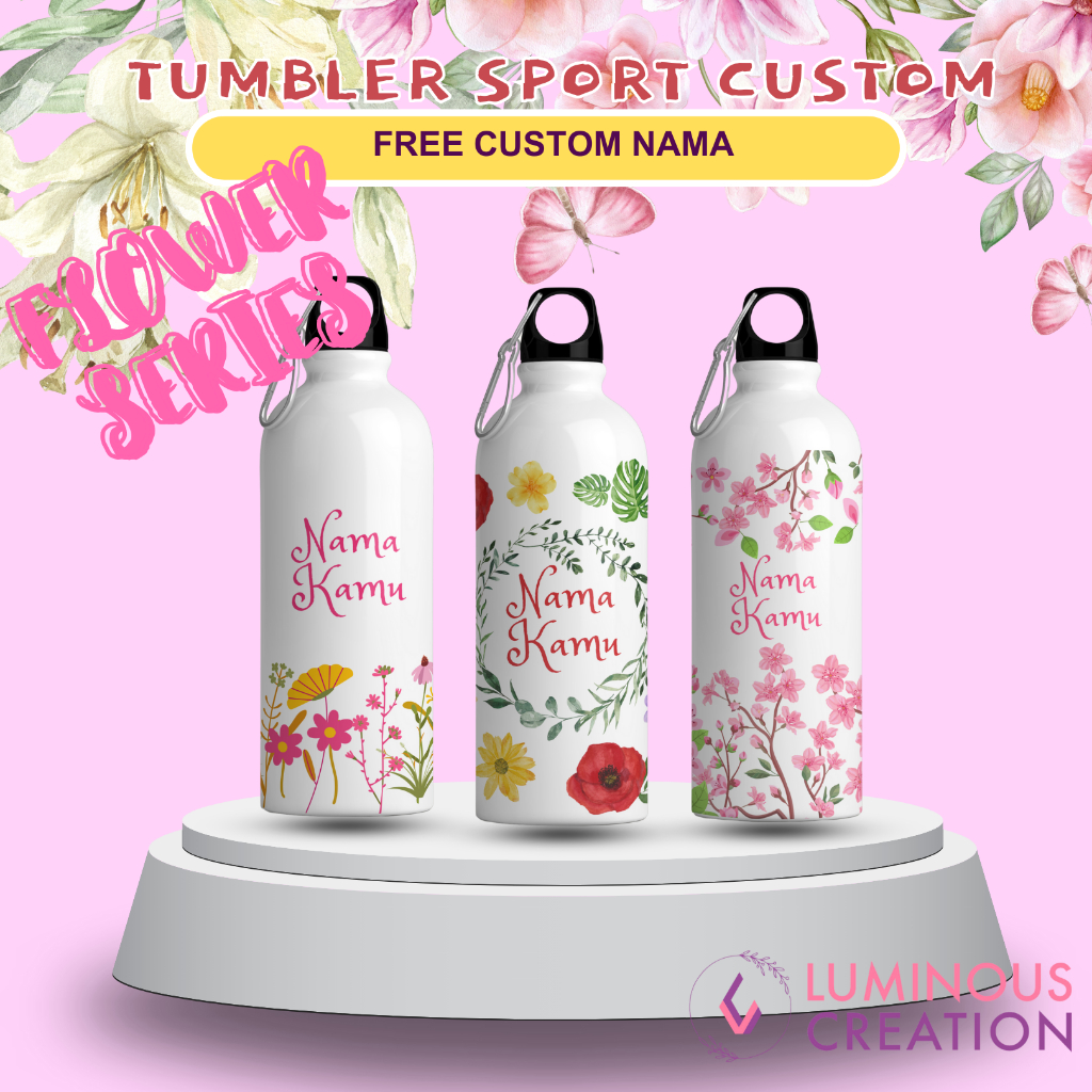 Jual Tumbler Sport Custom Souvenir Free Nama Flower Series (Bunga Mawar ...