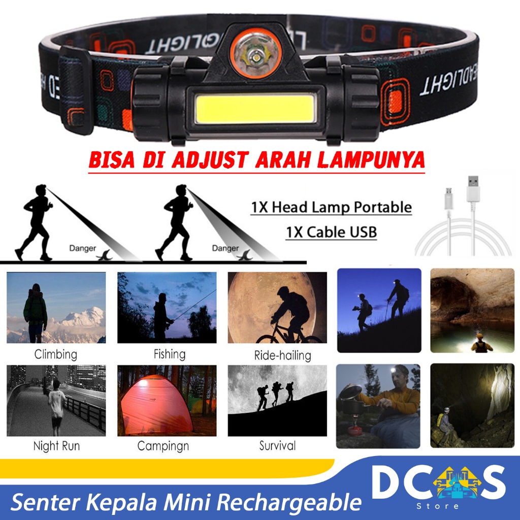 Jual Senter Kepala Mini Head Lamp Led Rechargeable Plus Magnet 2 Light ...