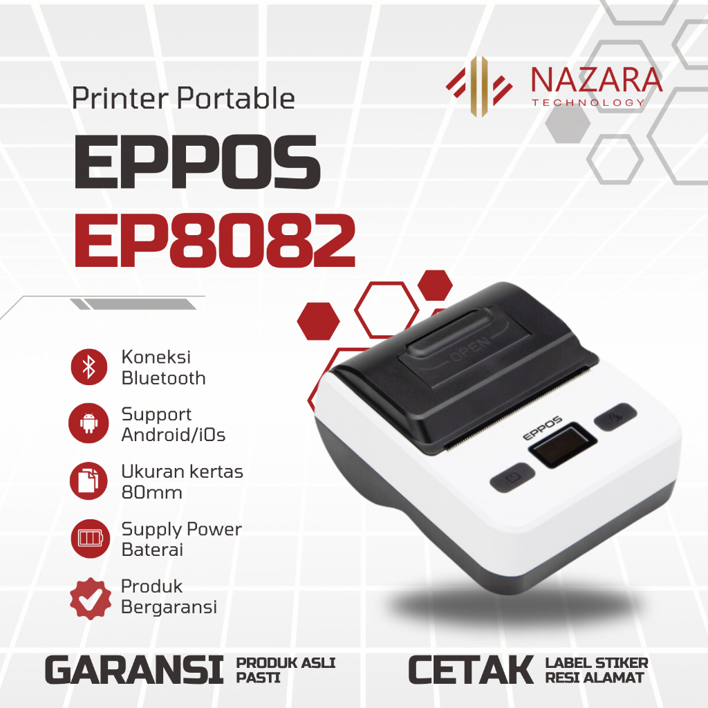 Jual Mini Printer Bluetooth Barcode Thermal EPPOS 80MM EP8082 [Dual Mode] | Shopee Indonesia
