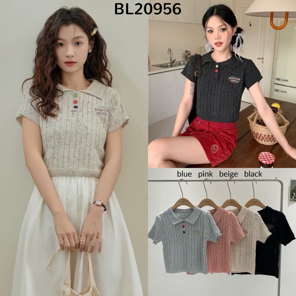 Jual [FG] Color Sprinkles Braid Knit Polo Top BL20956 | Shopee Indonesia