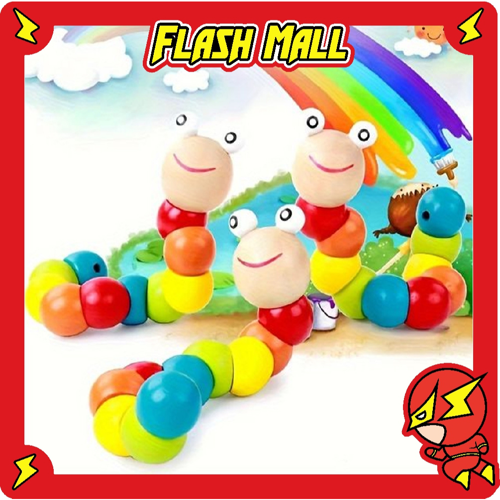 Jual FLASHmall Mainan Anak Ulat Kayu Basic Kayu Edukasi Sensory ...