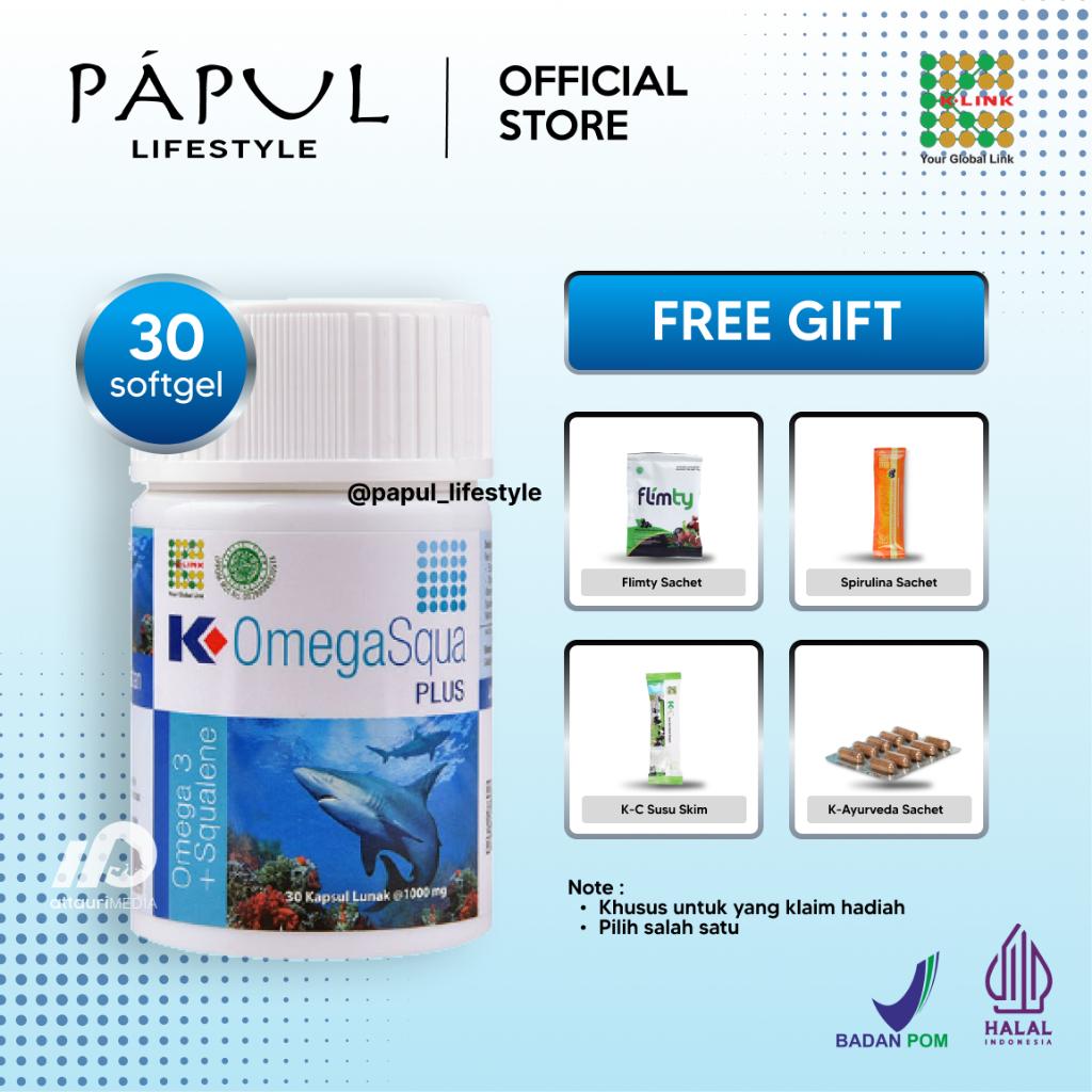 Jual K-Omega Squa Plus (1 Botol isi 30 Softgel) Minyak Ikan Hiu Putih ...
