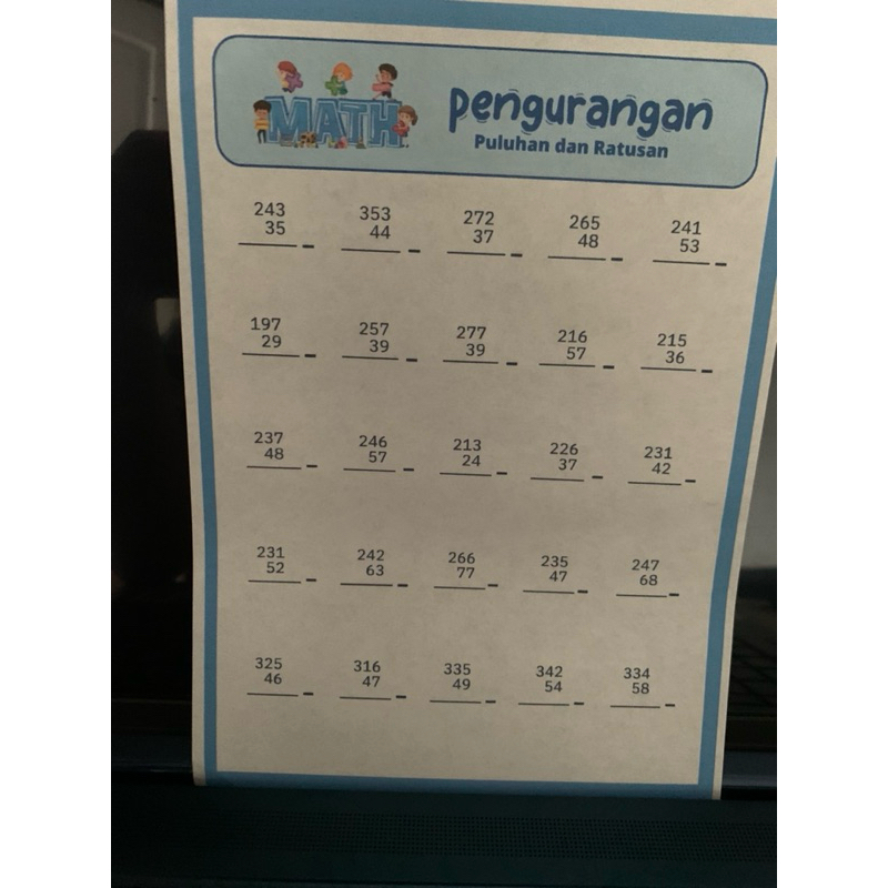 Jual LATIHAN SOAL MATEMATIKA PENGURANGAN PULUHAN DAN RATUSAN UNTUK ANAK ...