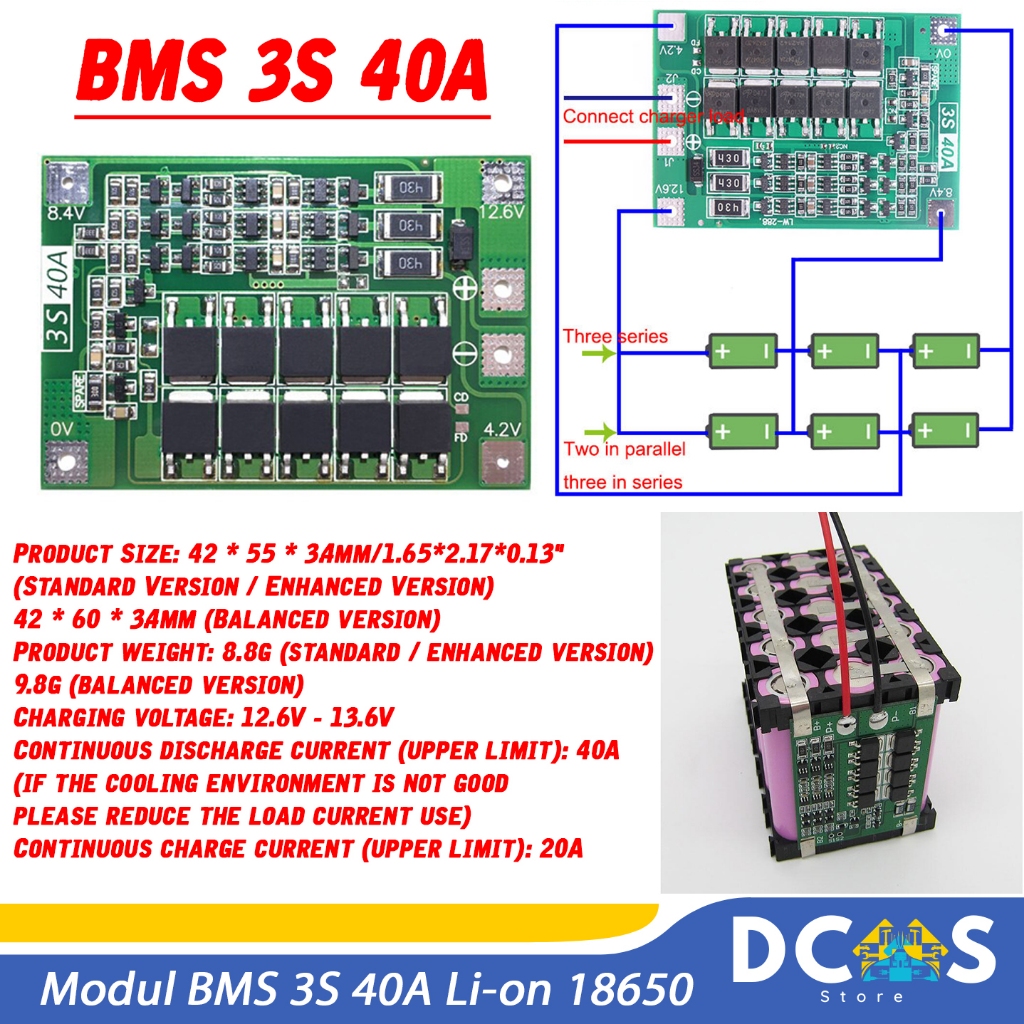 Jual Lithium Battery 18650 BMS 3S 40A Charger BMS Protection Board ...