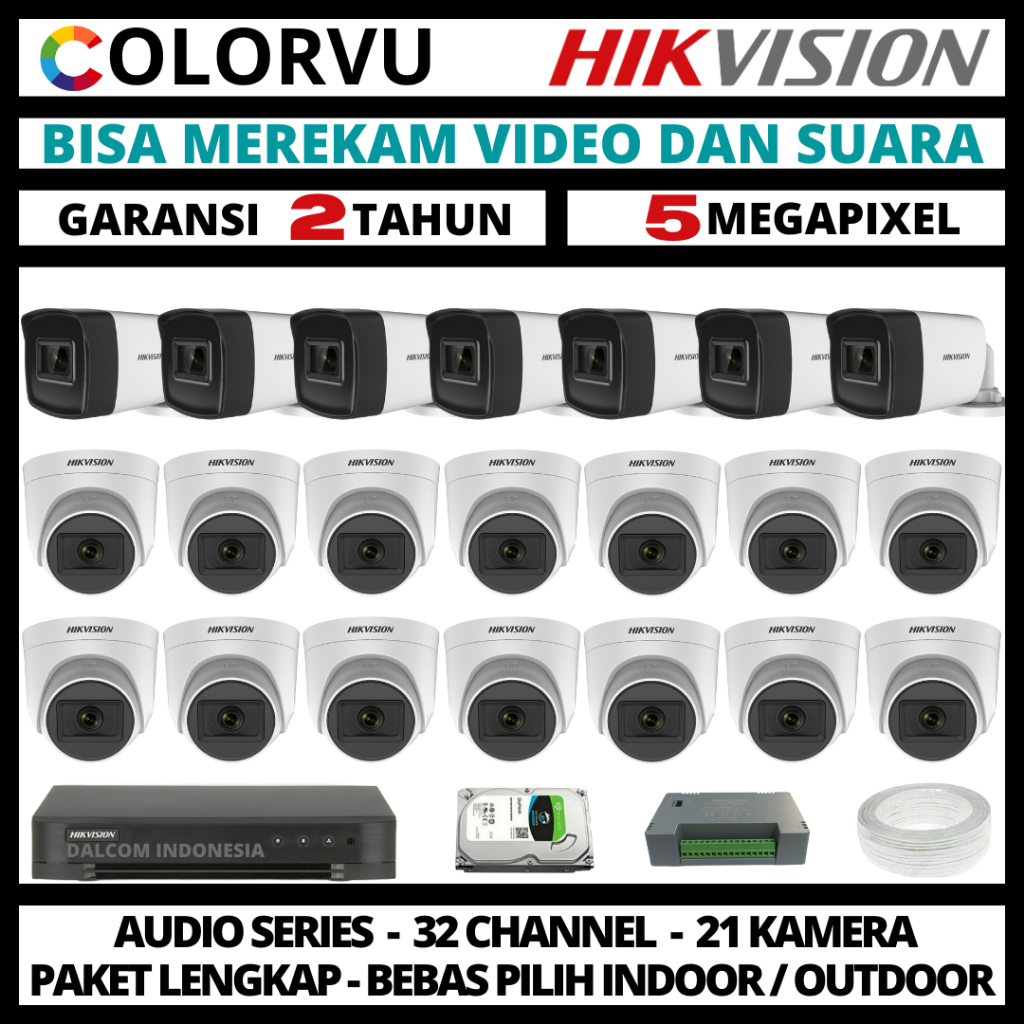 Jual PAKET CCTV HIKVISION COLORVU 5MP 3K 32 CHANNEL 21 CAMERA TURBO HD ...
