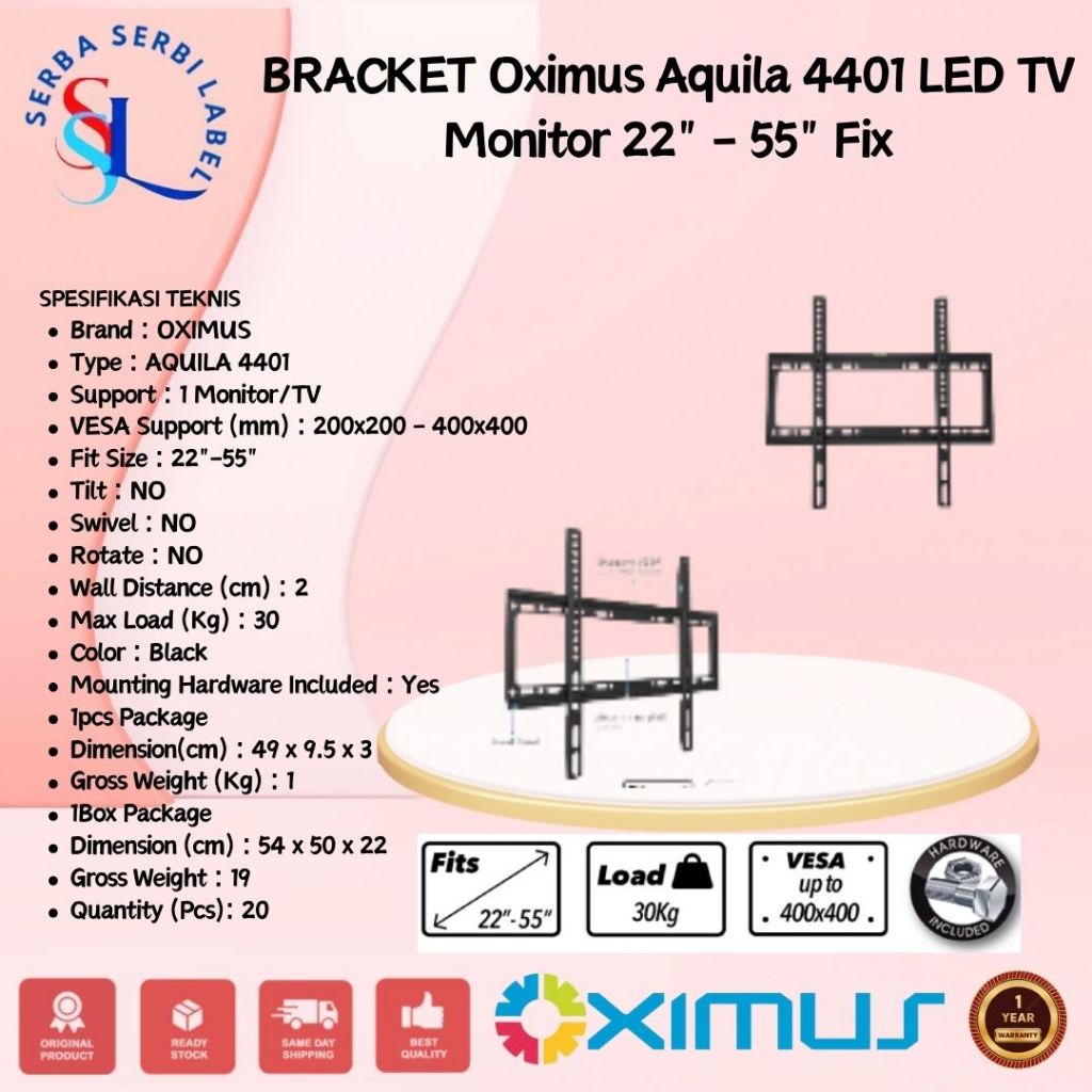 Jual BRACKET Oximus Aquila 4401 LED TV Monitor 22" - 55" Fix | Shopee ...