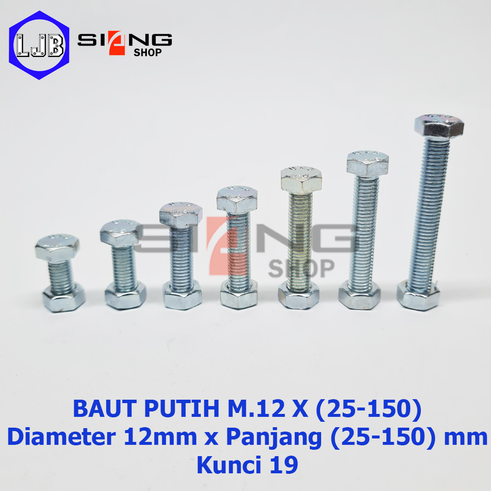 Jual Baut Putih M12 panjang 25 sd 150mm | Shopee Indonesia