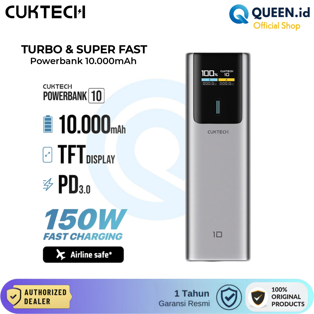 Jual CUKTECH 10 Powerbank 10000mAh 150W USB TYPE C PD Digital Display TURBO Super Fast Charging ...