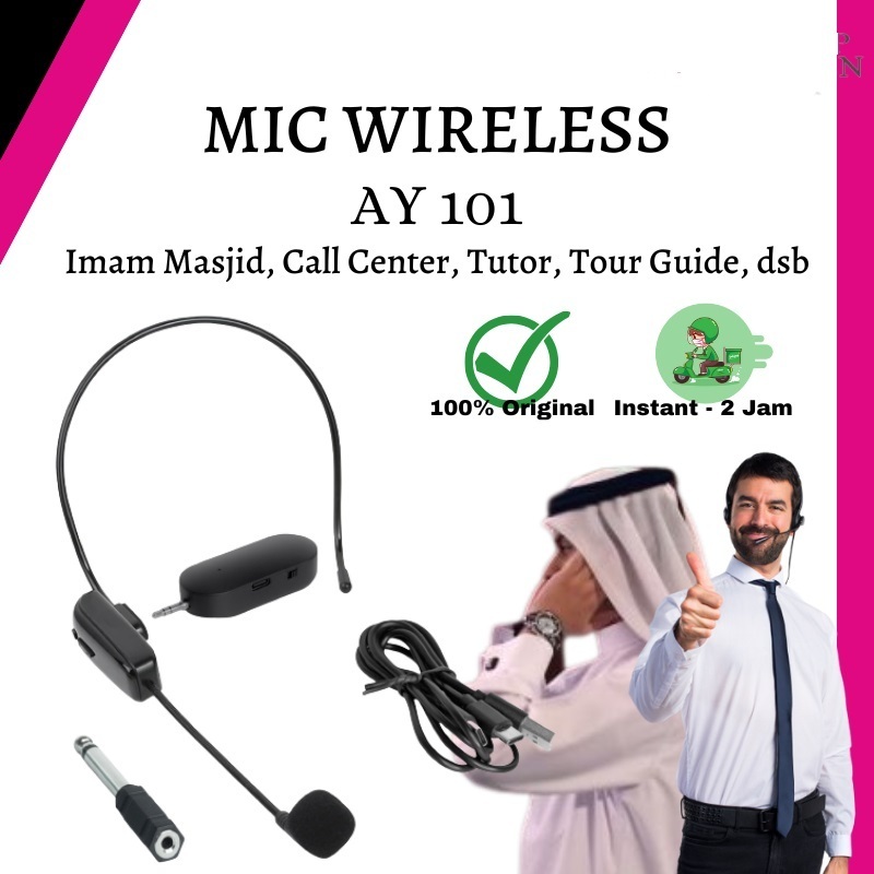 Jual Microphone AY Wireless Bluetooth Mic Clip On Head Imam Tarawih Mic ...