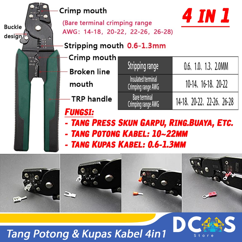 Jual Tang Potong & Kupas Kabel 4in1 Tang Crimping Krimping Skun Wire ...