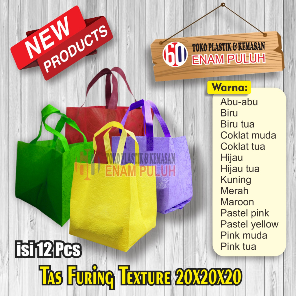 Jual Tas furing textur 20x20x20 kain spunbond motif tas hajatan tas kotak nasi isi 12pcs ...