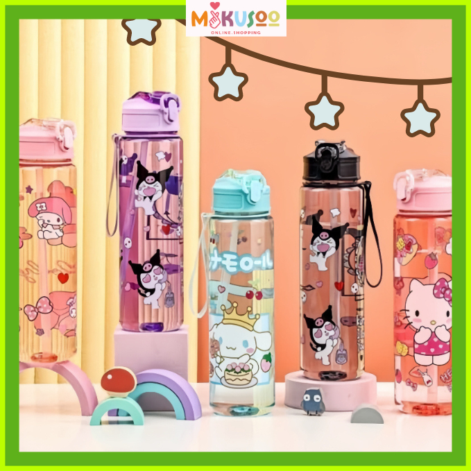 Jual Mikusoo Botol Minum Bening 900 ML Anak Sekolah Karakter Sanrio Melody Kuromi Cinamon Kitty ...