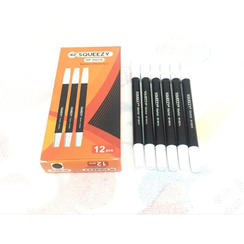 Jual Spidol Warna Hitam Kecil / Spidol Hitam Squeezy 1 Box isi 12 Pcs ...