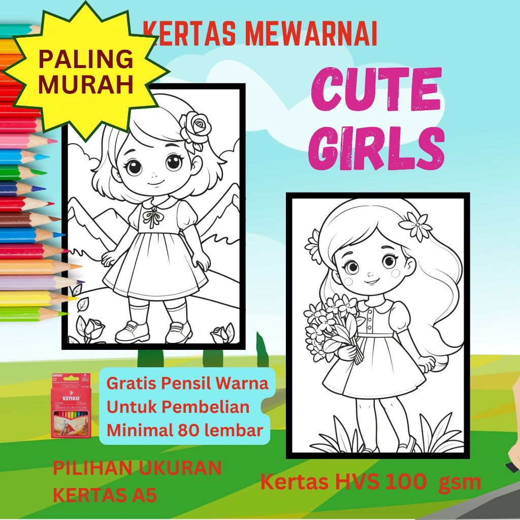 Jual Kertas Mewarnai Ukuran A5 / CUTE GIRLS / Buku Gambar Mewarnai ...