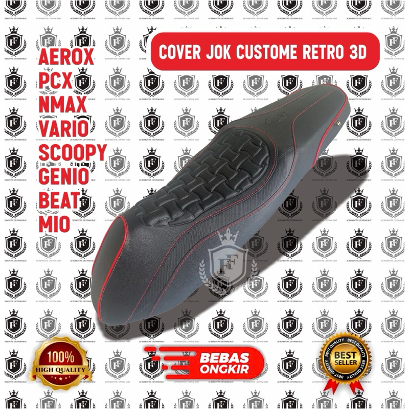 Jual FF Cover Kulit Jok Motor Model RETRO 3D Motif Jahit Warna ...