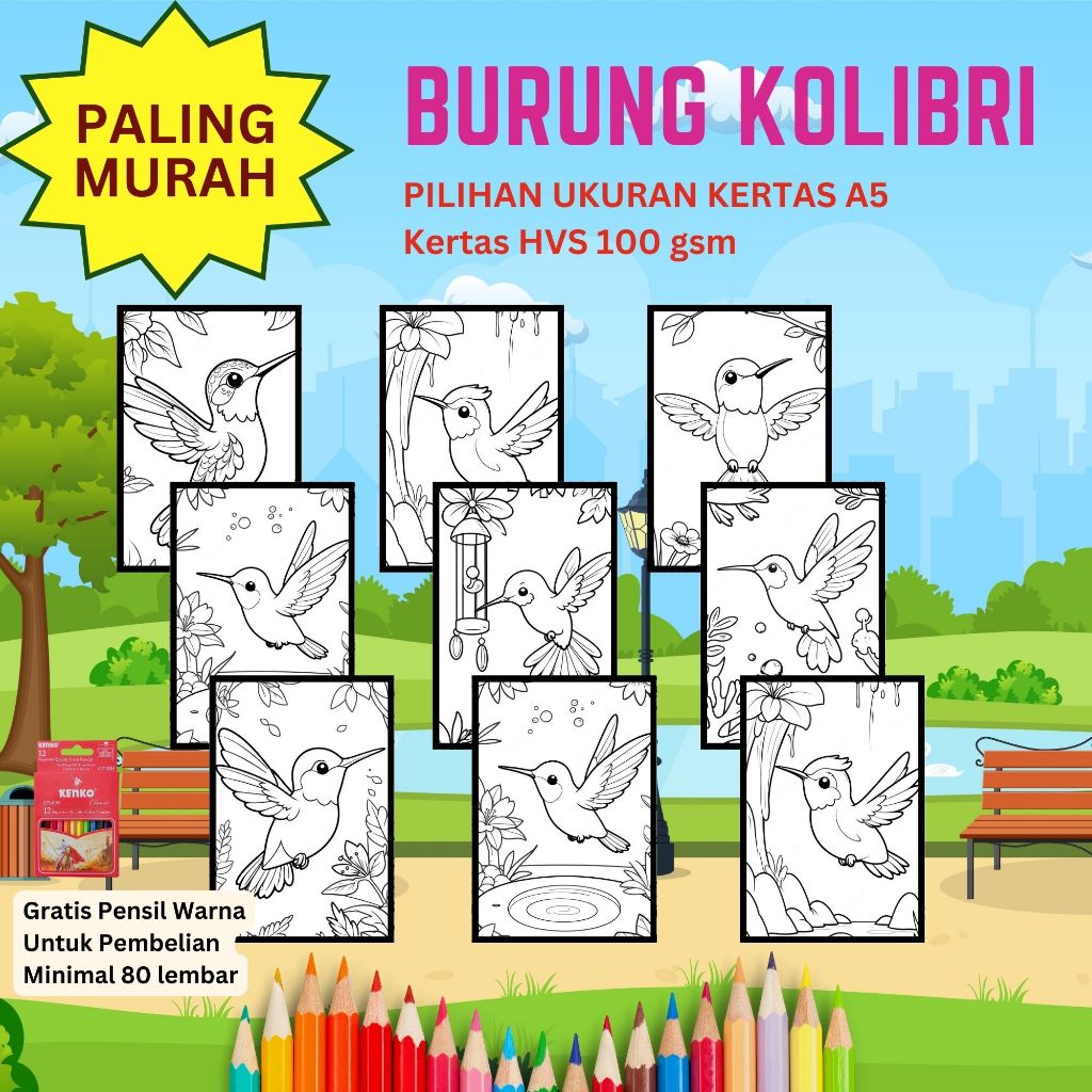 Jual Kertas Mewarnai Ukuran A5 / Tema Kolibri Bird / Buku Gambar ...