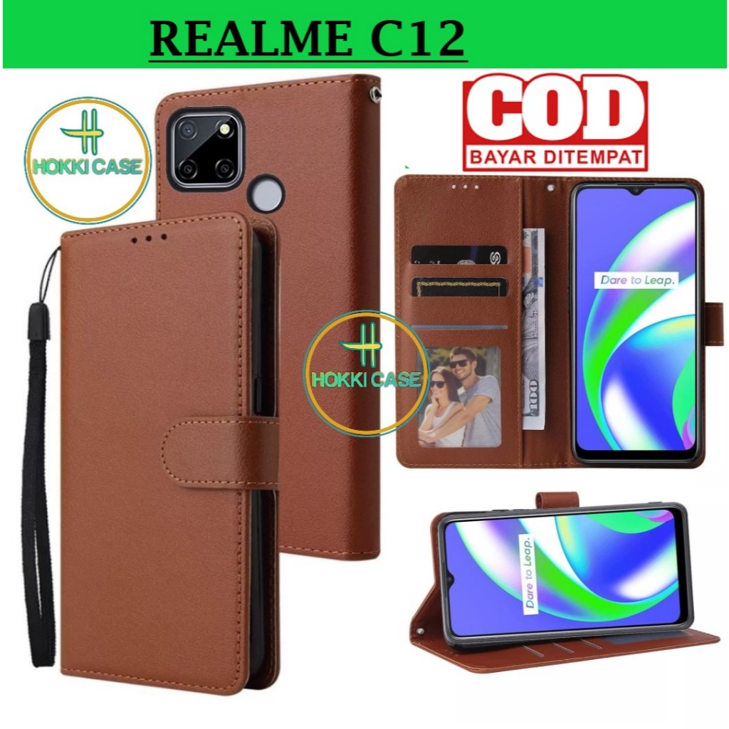 Jual Casing REALME C12 model flip buka tutup case kulit ada tempat foto ...