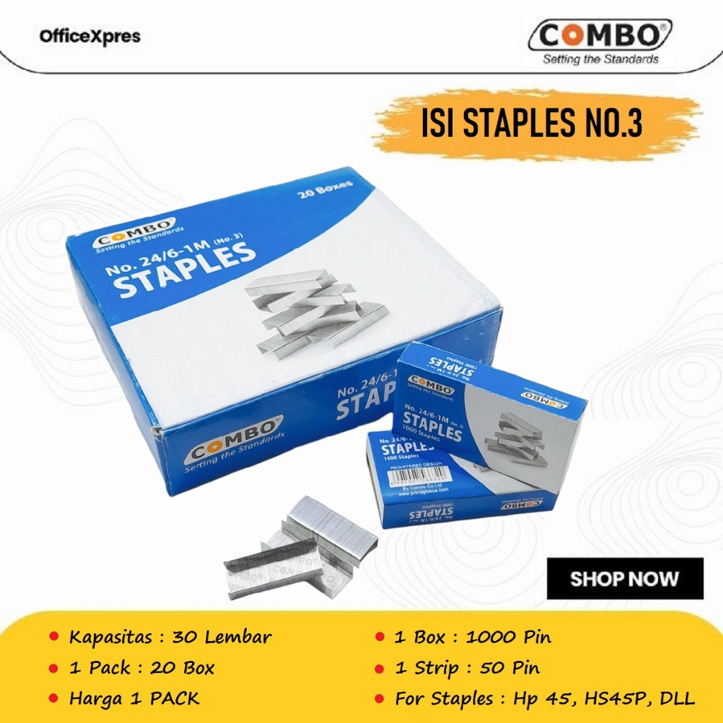 Jual Isi Stapler Besar / Staples No 3 isi 24/6 / Steples Besar / Necis ...
